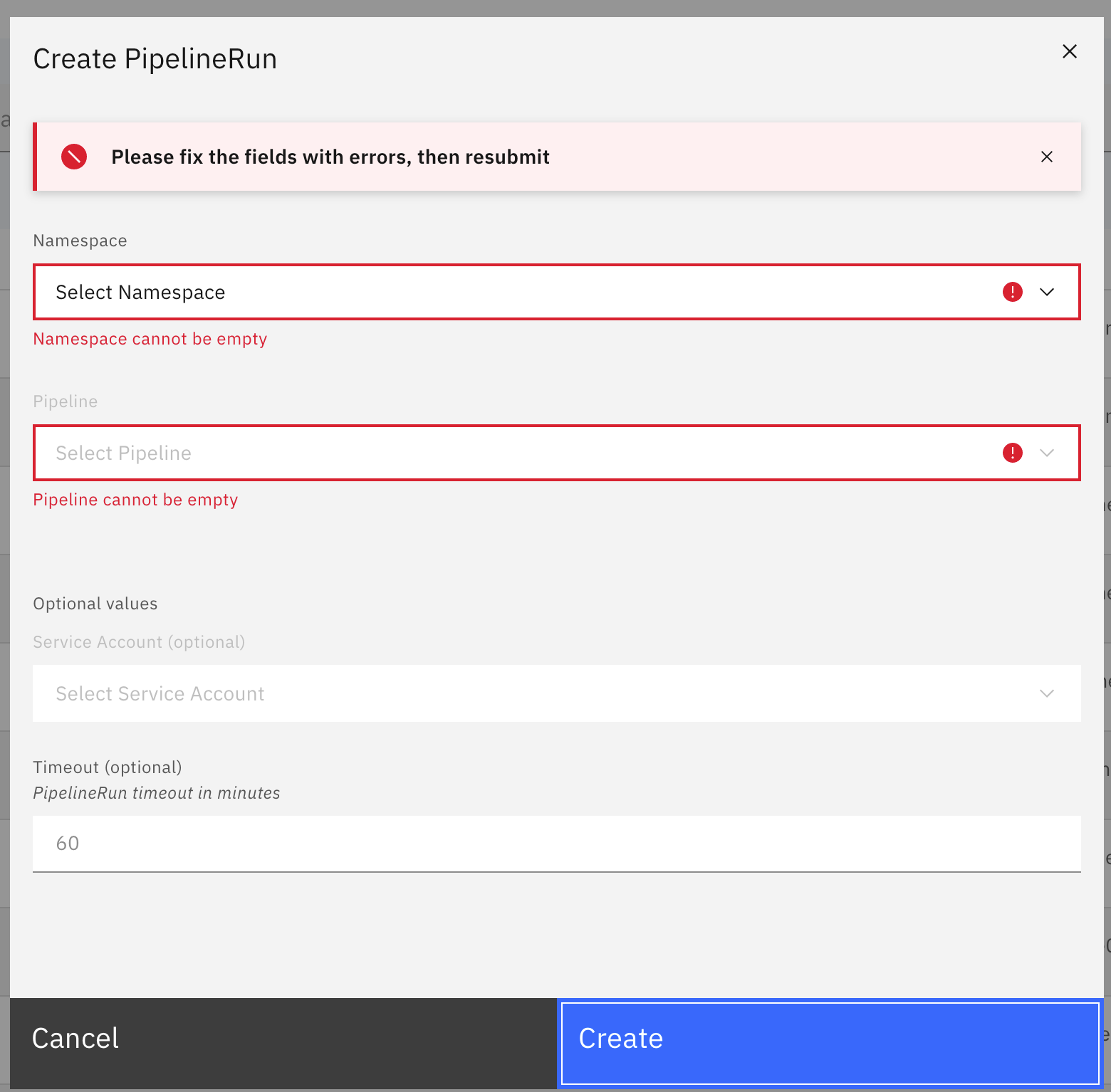 Unclear error message on create PipelineRun · Issue #553 · tektoncd/dashboard · GitHub