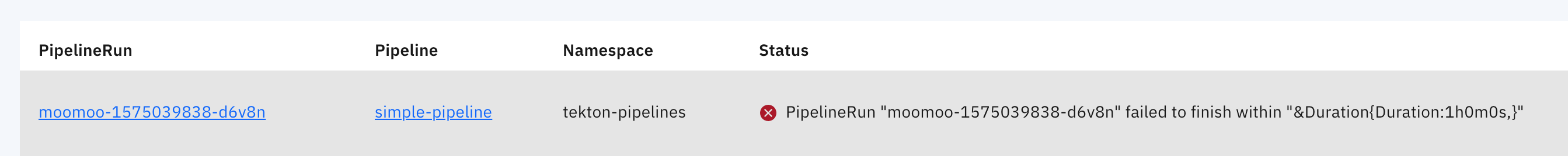 PipelineRun timeout message isn't formatted on display in table · Issue #800 · tektoncd ...