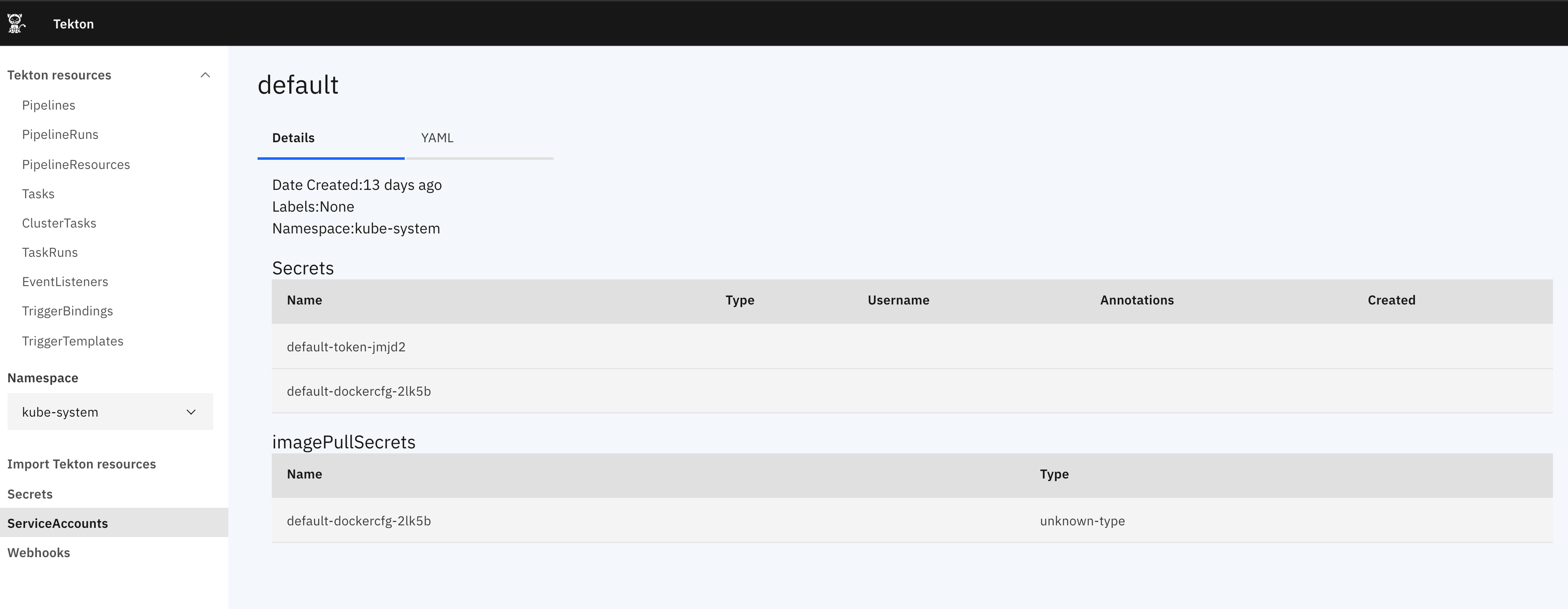Secret data not populated for SA page · Issue #990 · tektoncd/dashboard · GitHub
