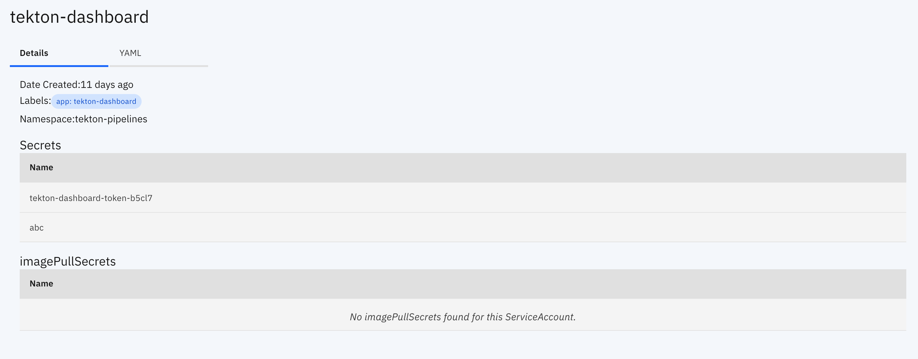 Have known secrets clickable from ServiceAccounts page · Issue #1009 · tektoncd/dashboard · GitHub
