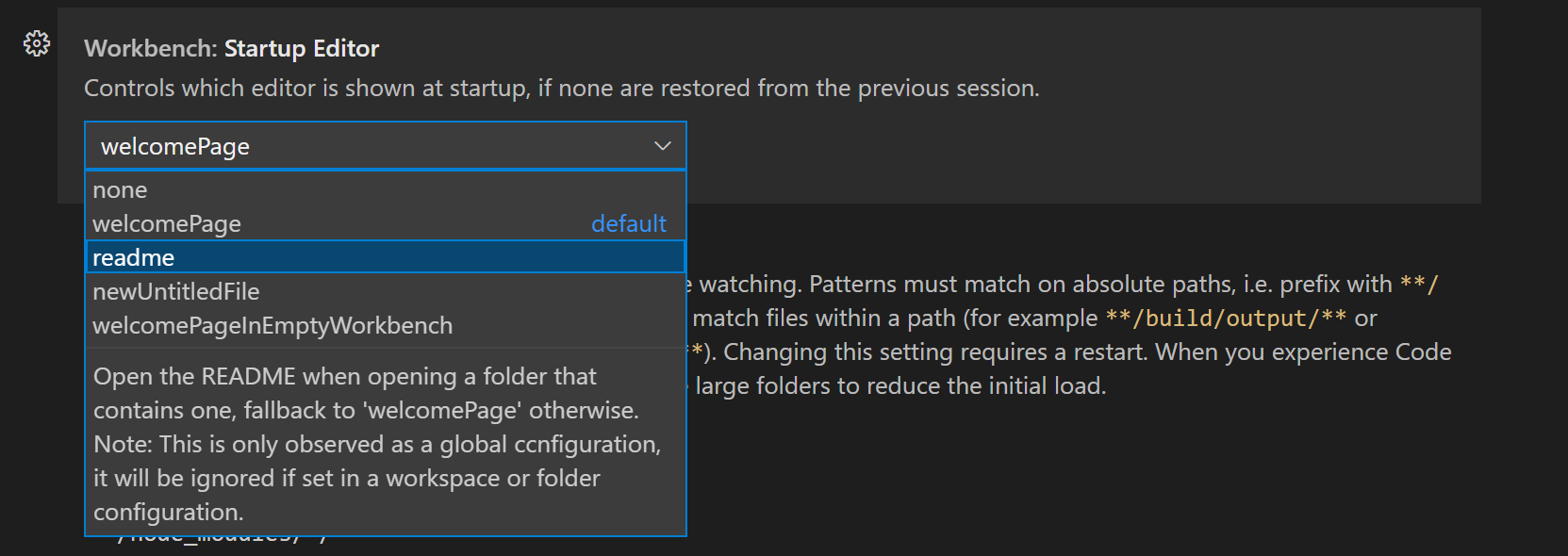Typo in workbench.startupEditor readme description · Issue #127794 · microsoft/vscode · GitHub