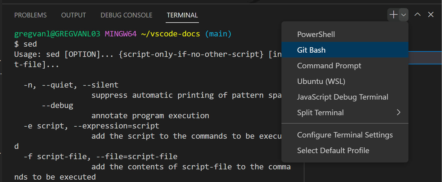 Using "sed" in Vsiual studio · Issue #5613 · microsoft/vscode-docs · GitHub