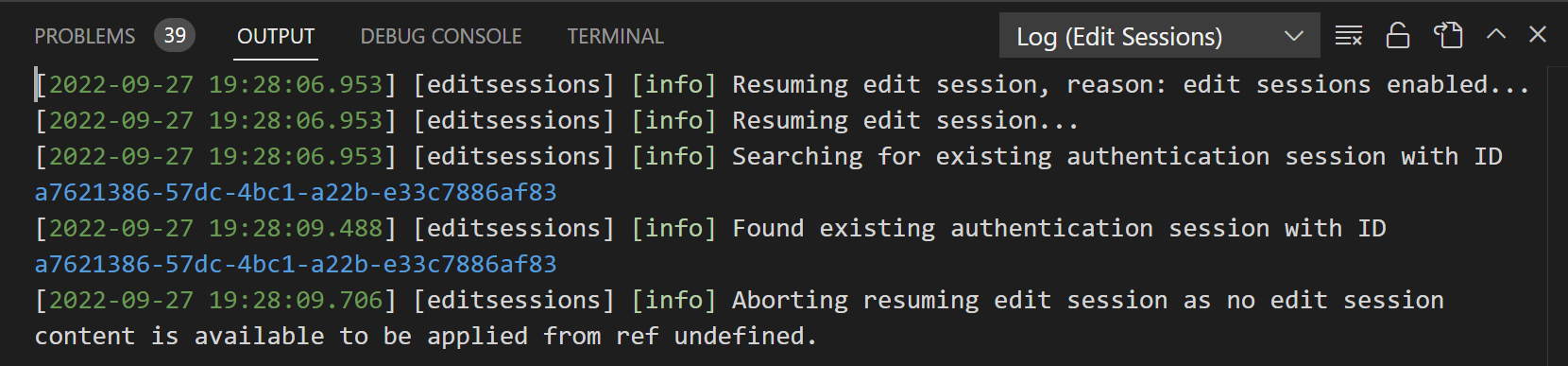 Edit sessions seem to disappear · Issue #162100 · microsoft/vscode · GitHub