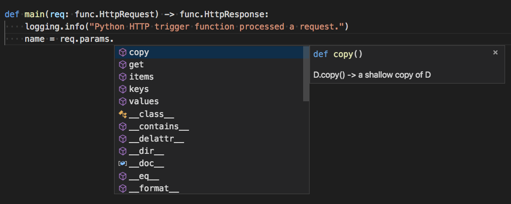 No intellisense for azure package when creating a Python Function App · Issue #462 · microsoft ...