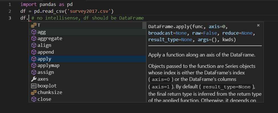 Improve intellisense for common pandas functions · Issue #358 · microsoft/python-language-server ...