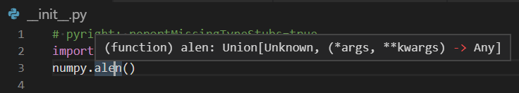 Numpy.alen() resolves to returning Unknown while it returns int · Issue #422 · microsoft/pyright ...
