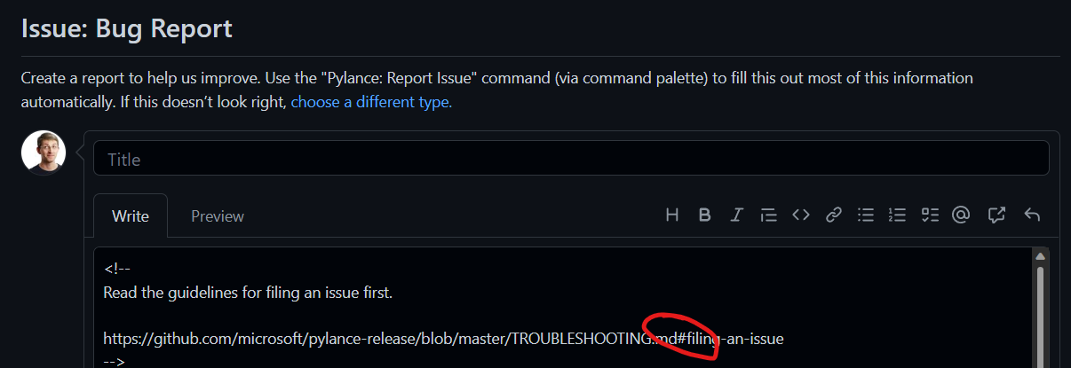 Bug template url gives 404 message · Issue #3497 · microsoft/pylance-release · GitHub