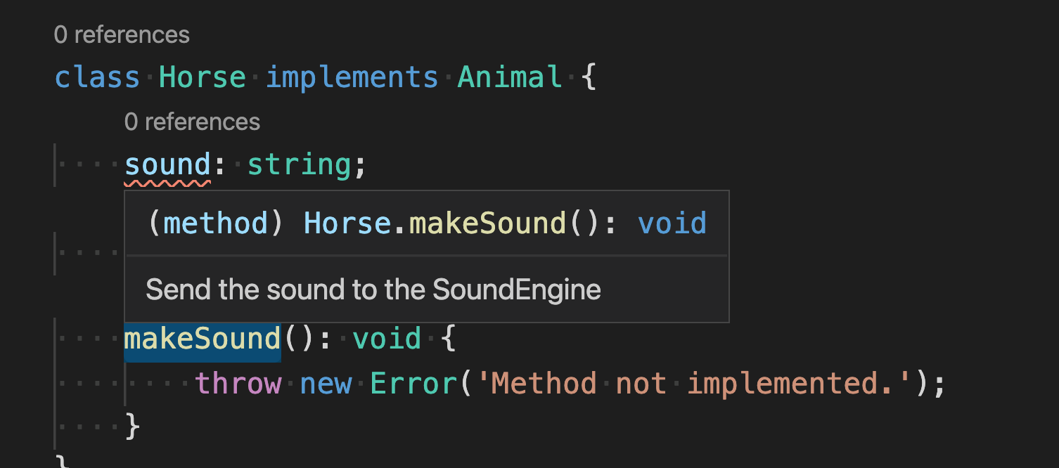Quick info on implementation is missing JSDoc tags from interface ...