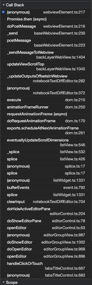 'The WebView must be attached to the DOM' — When switching away from notebook diff editor ...