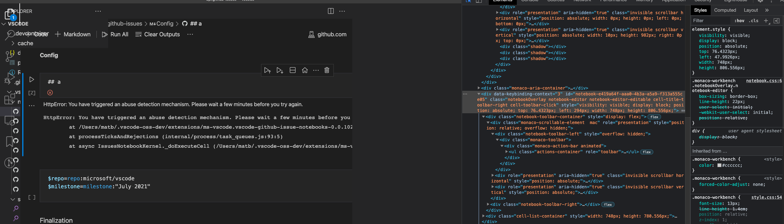 Notebook canvas overflows out of the file tab and into the sidebar. · Issue #129120 · microsoft ...
