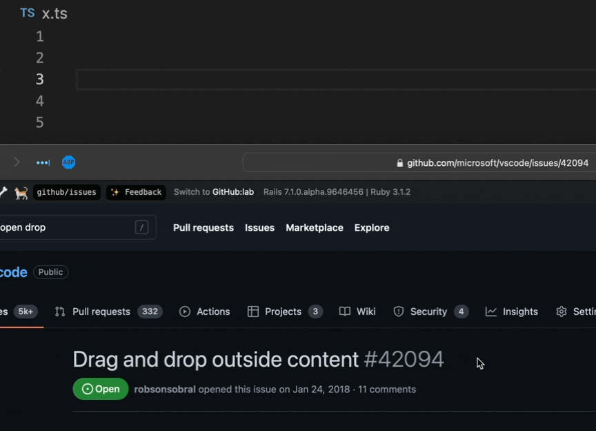 Drag and drop outside content · Issue #42094 · microsoft/vscode · GitHub