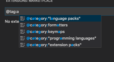 Extension search box shows "@category:" after typing "@tag:" · Issue ...