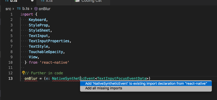No quickfix and no lightbulb · Issue #56501 · microsoft/vscode · GitHub