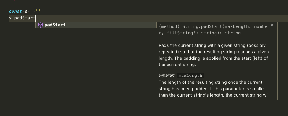 Bug on padStart function hint (NodeJS) · Issue #64242 · microsoft/vscode · GitHub