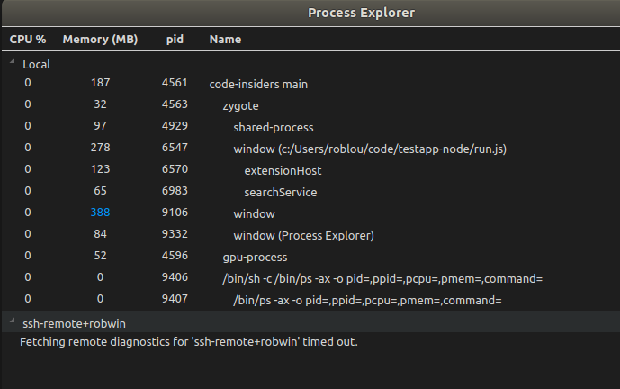 Process explorer not working for windows ssh remote · Issue #1587 · microsoft/vscode-remote ...