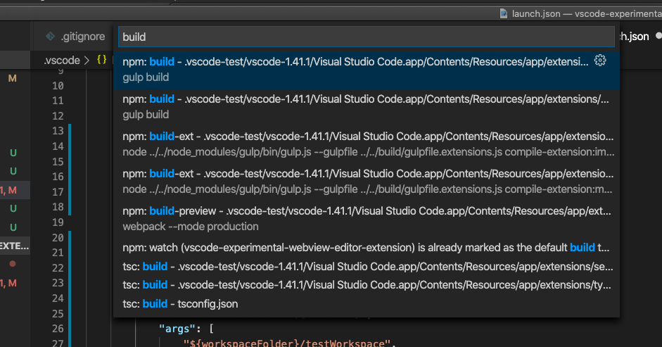 Task providers lists potential tasks from the .vscode-test directory ...