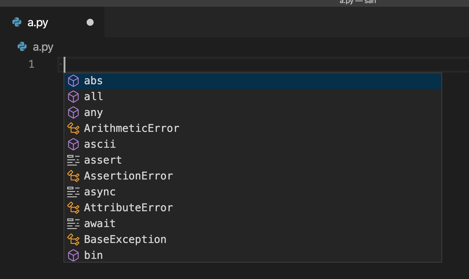 No suggestion in first column of file when using Jedi · Issue #10573 · microsoft/vscode-python ...