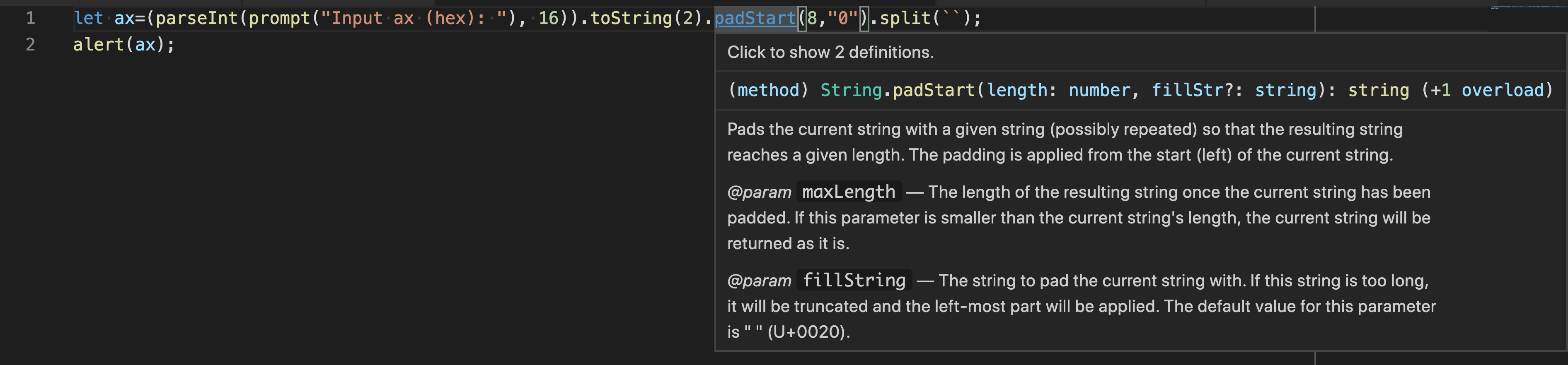 padStart() has not been added · Issue #98085 · microsoft/vscode · GitHub