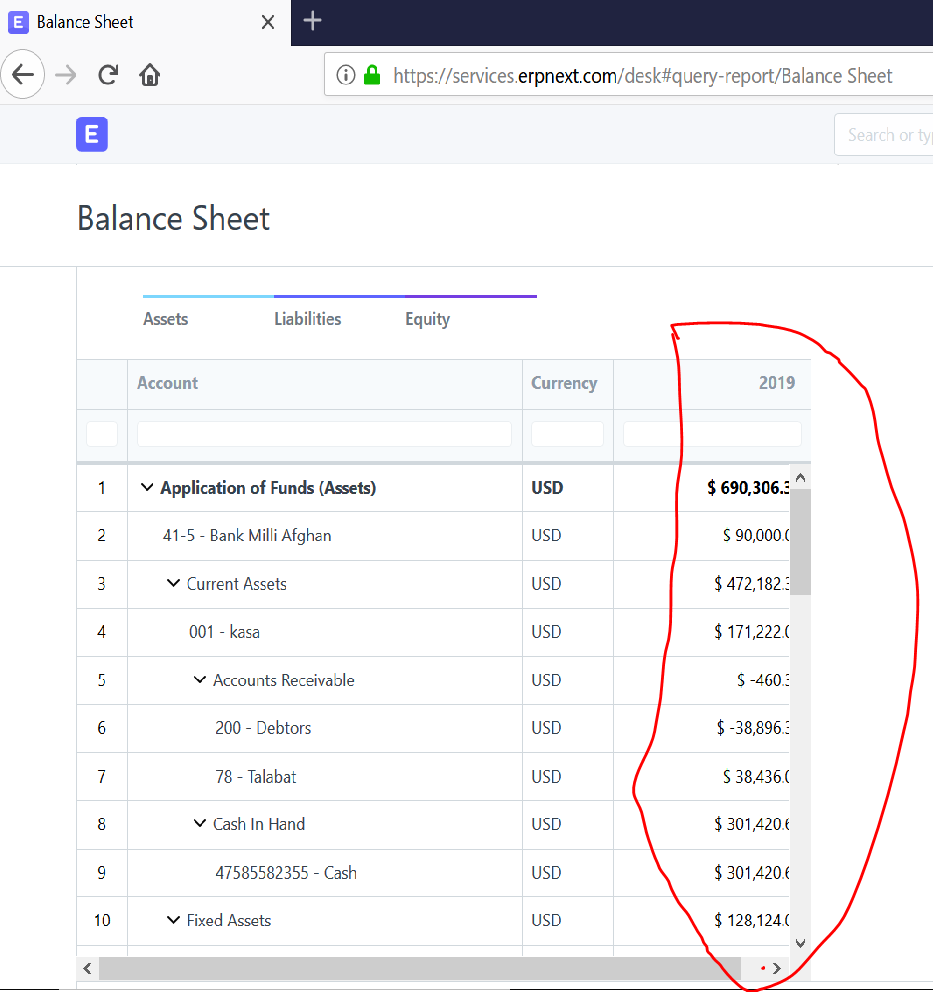 [bug] financial statements (P/L, B/S and cashflow) last column ...