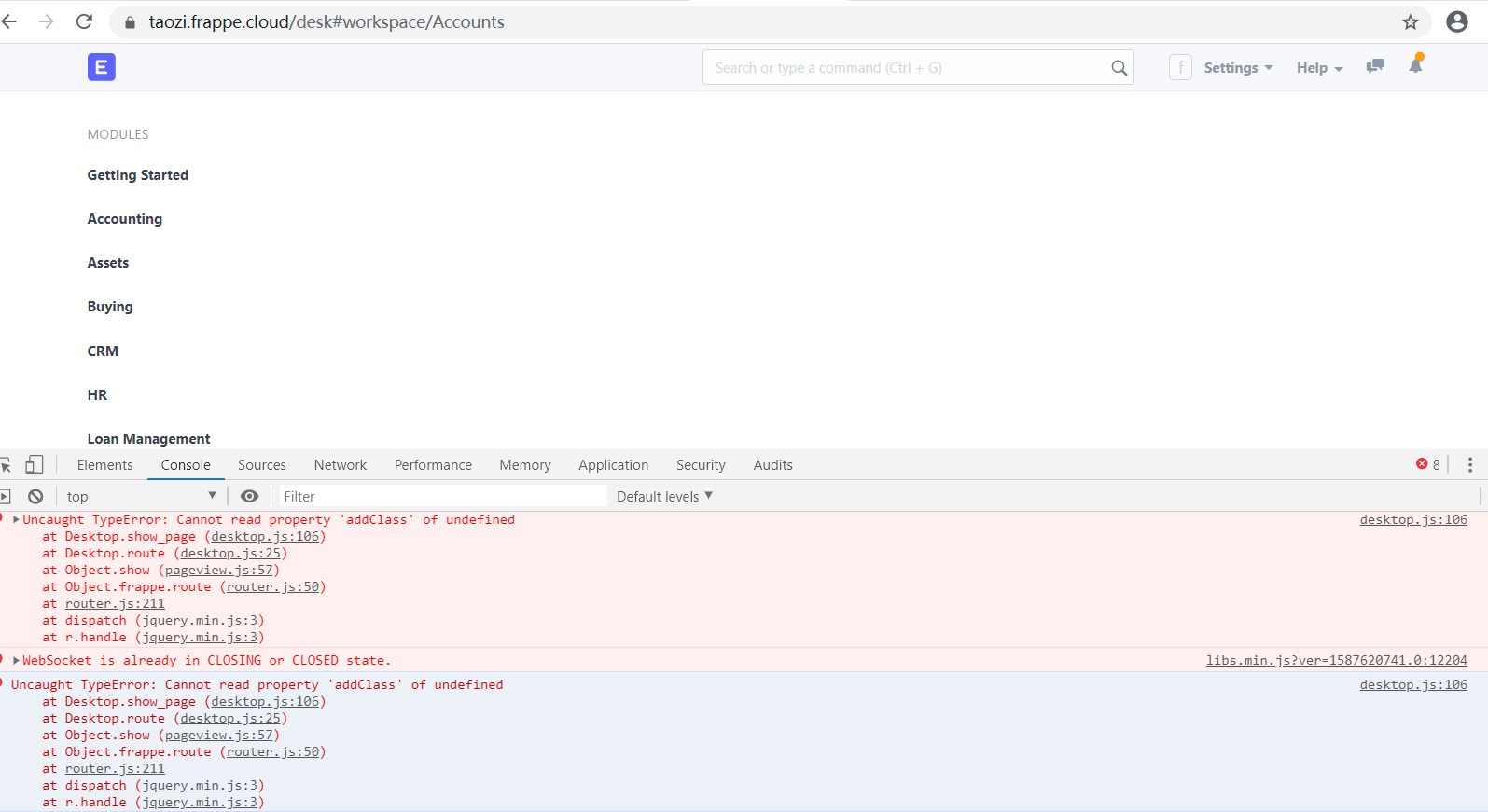 v13-click breadcrumbs for module Accounting and Quality shows only ...