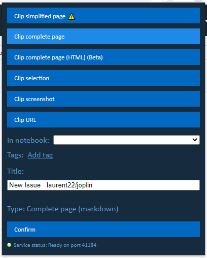 Web clipper not working "missing token" · Issue #5125 · laurent22/joplin · GitHub