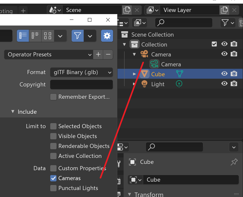 export gltf with camera and import it again, camera will split into ...