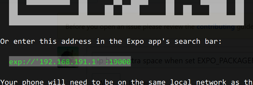 ip have extra space when set EXPO_PACKAGER_HOSTNAME=192.168.191.1 && react-native-scripts start ...