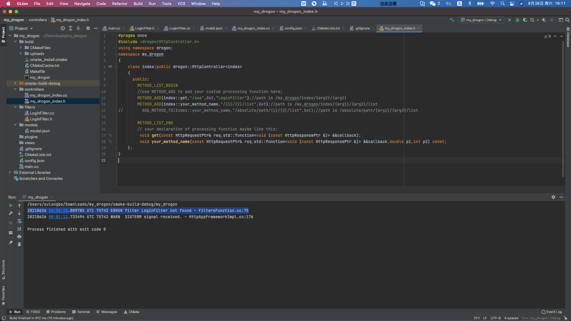 METHOD_ADD方法添加自定义过滤器报错 · Issue #907 · drogonframework/drogon · GitHub