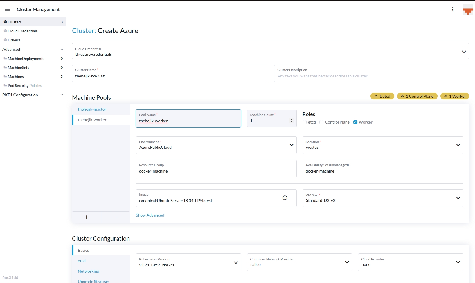 Cluster Provisioning through Node Provisioning - RKE2 Azure · Issue #2166 · rancher/dashboard ...