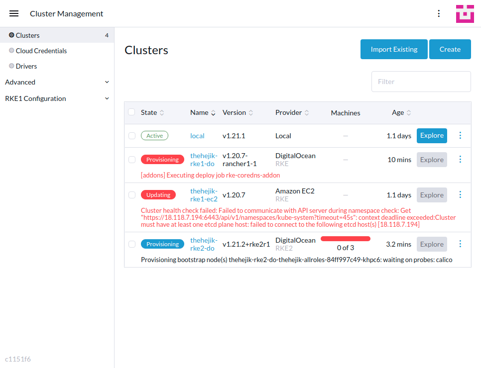 Cluster List should show status message for clusters when provisoning ...