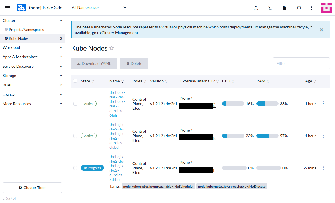 Offline RKE1/RKE2 node reported as "Running" in Cluster Management and as "In Progress" on Kube ...