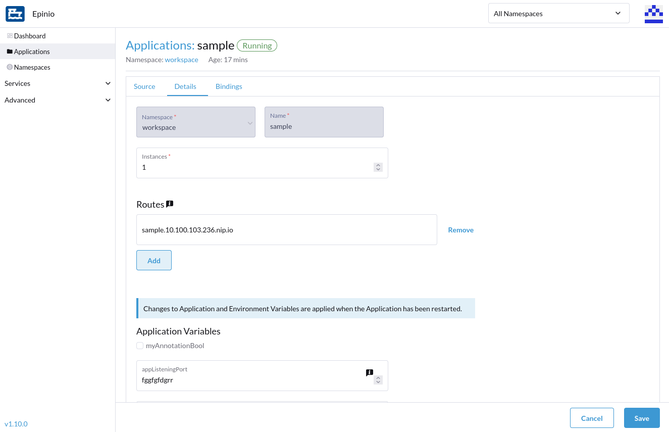 [ui] Custom Variables are not validated in Application edit mode · Issue #299 · epinio/ui · GitHub