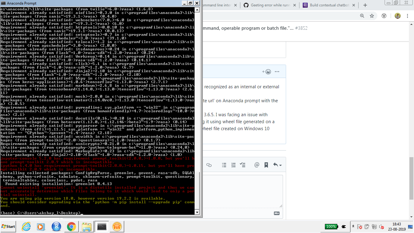 How to fix "rasa' is not recognized as an internal or external command, operable program or ...