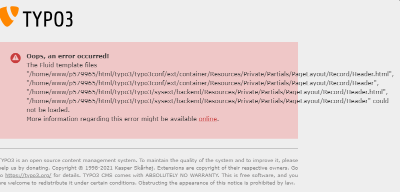 Container issues with TYPO3 10.4.18 · Issue #171 · b13/container · GitHub