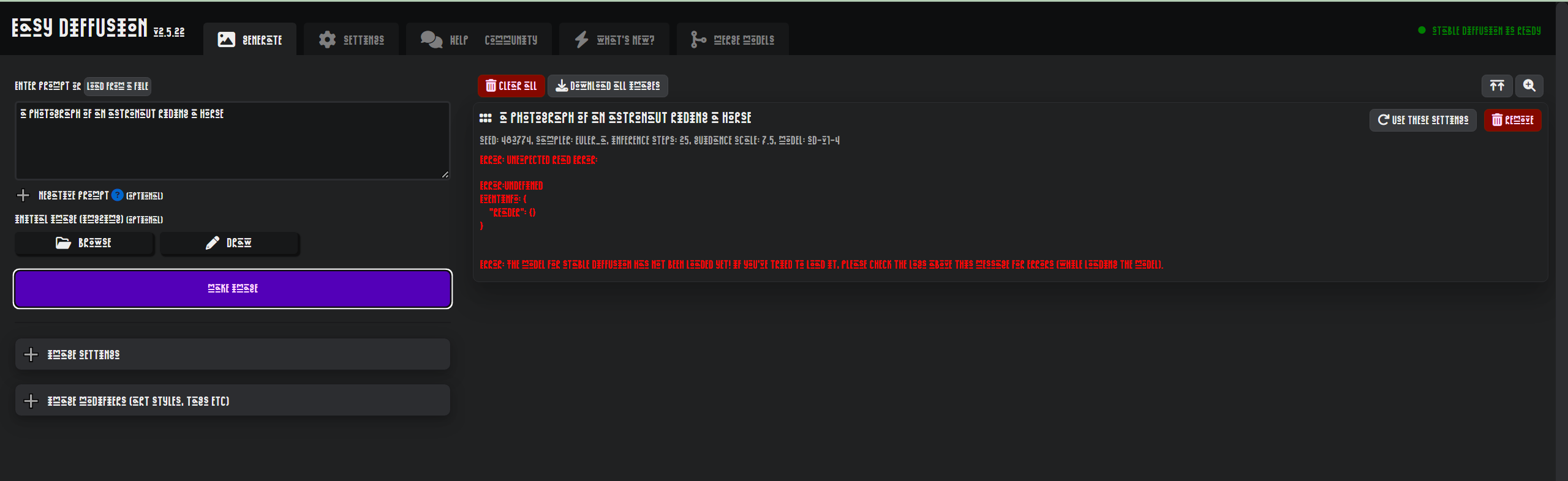 The model for Stable Diffusion has not been loaded yet! · Issue #882 · easydiffusion ...