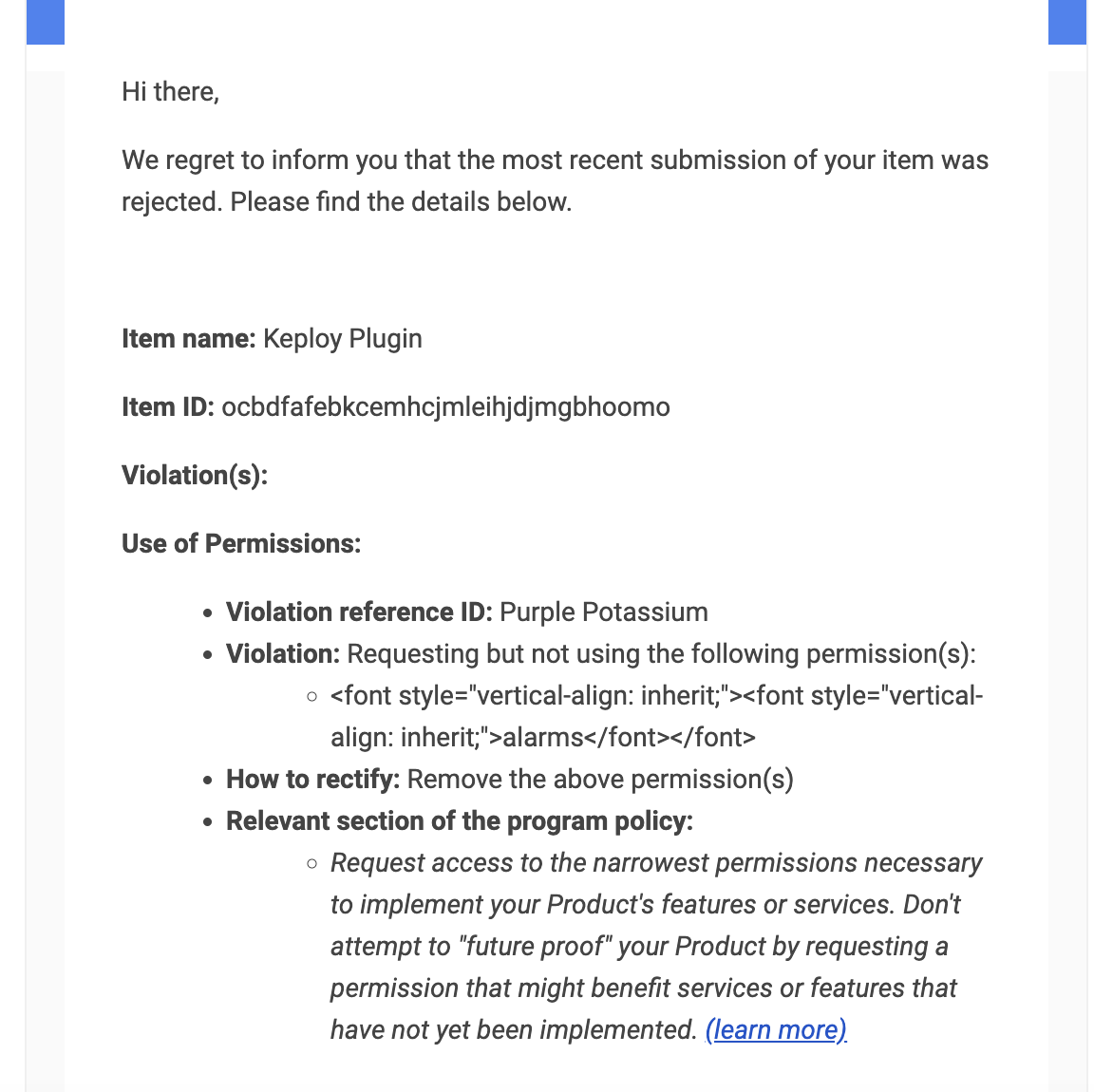 Bug Alarm Permission Requested But Not Used · Issue 7 · Keploybrowser Extension · Github