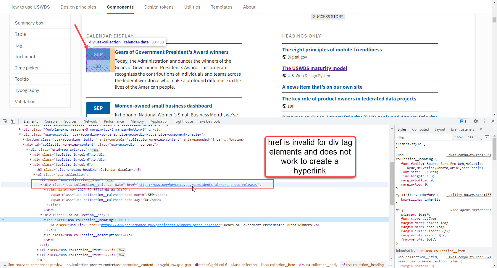 href attribute is invalid for div tag elements · Issue #4285 · uswds/uswds · GitHub