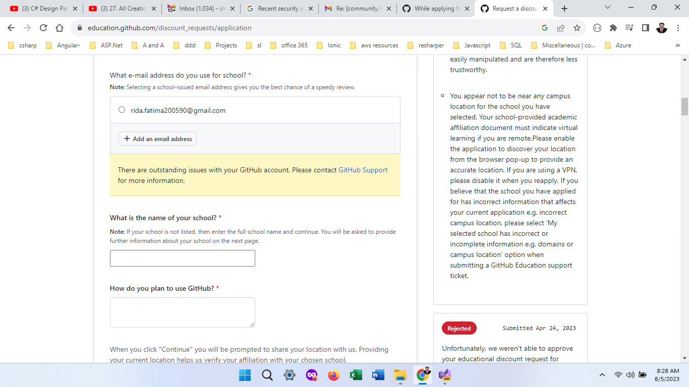While applying for github student pack it says there are outstanding issues with your GitHub ...