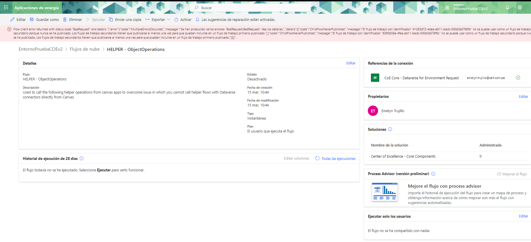 [CoE Starter Kit - BUG] Unable to turn on flow because child flows have not been published ...