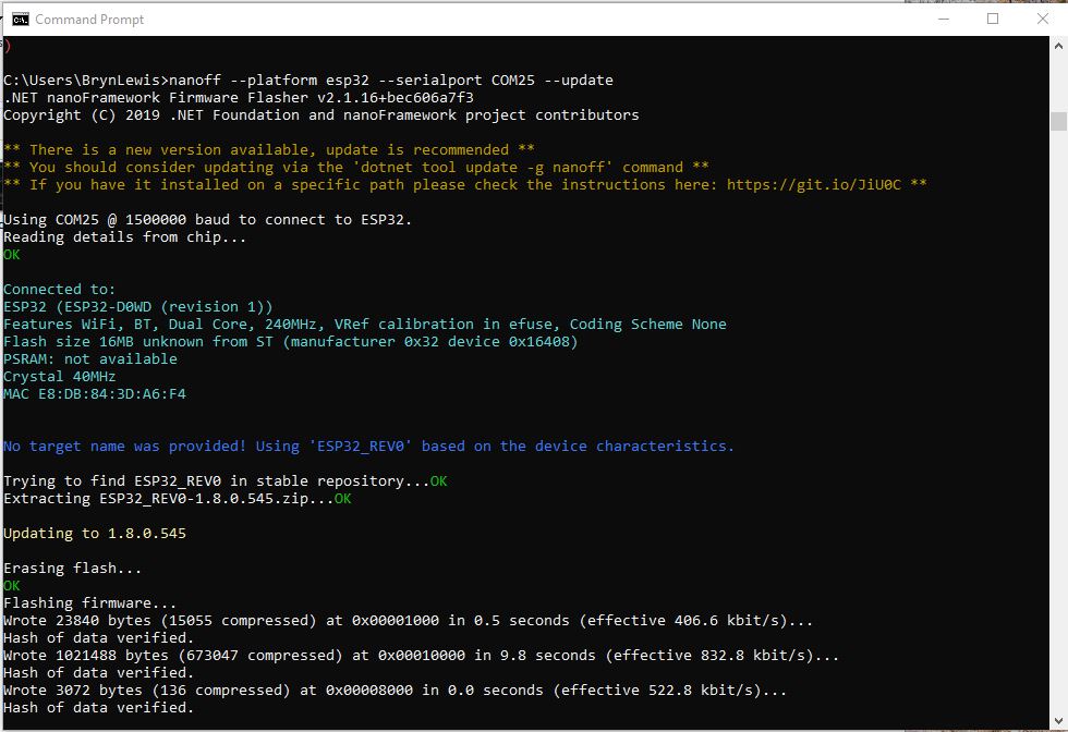 nanoff ESP32 firmware update issue · Issue #1137 · nanoframework/Home · GitHub