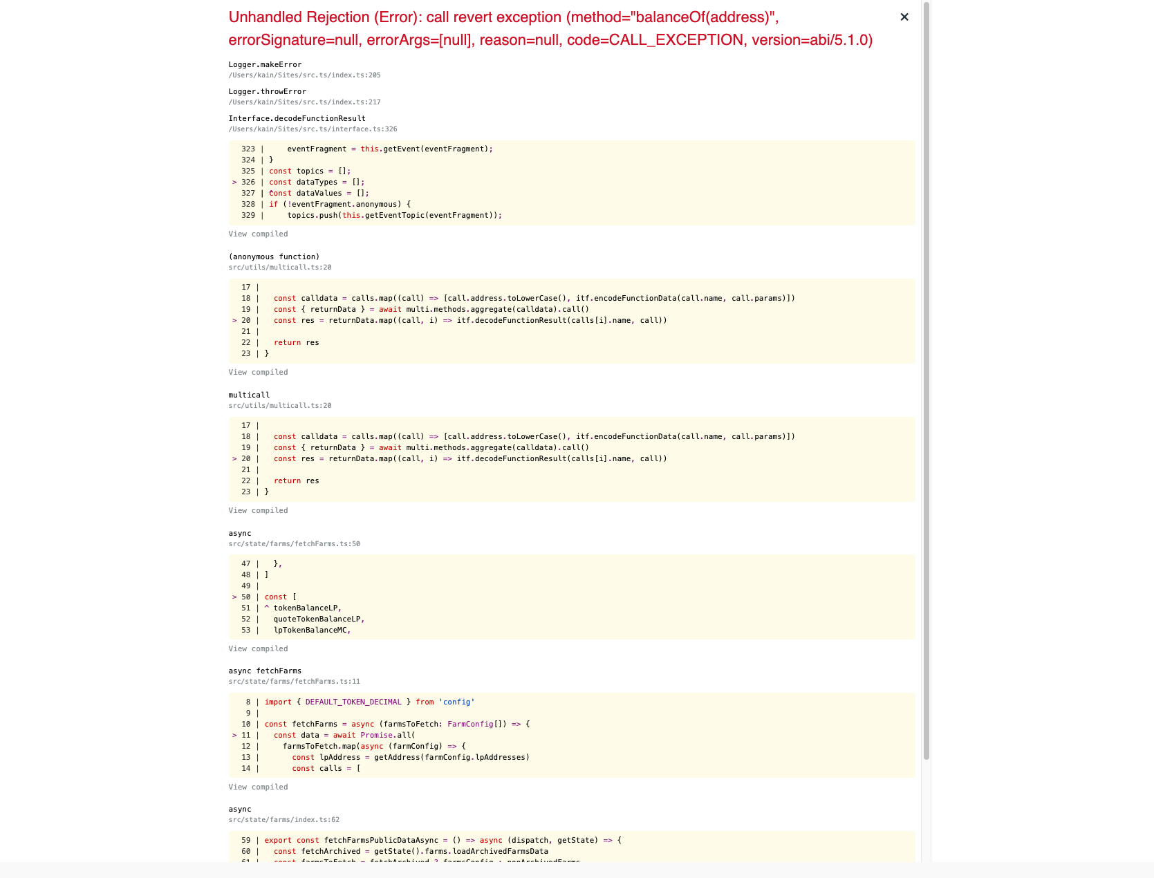 Testnet Unhandled Rejection Error Call Revert Exception Methodbalanceofaddress 