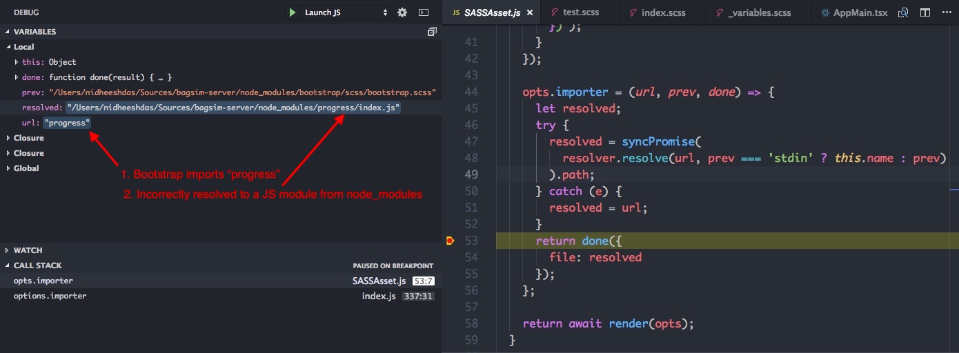 The SASSAsset incorrectly resolves dependency if an NPM module of the same name is installed ...