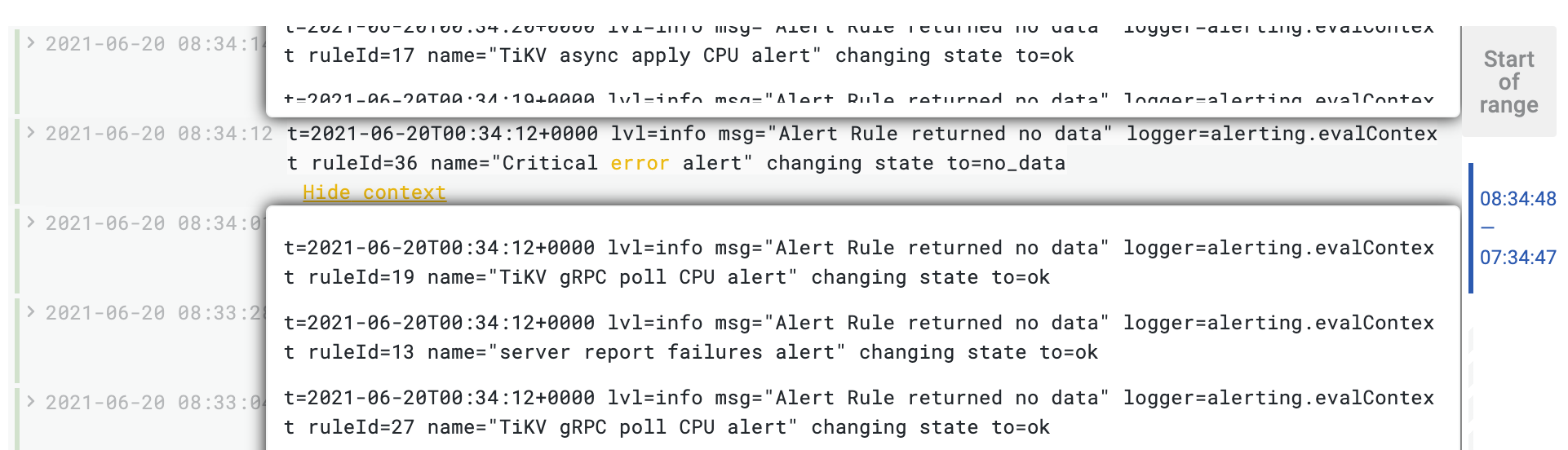 Grafana 802 Log Context Popup Dialog Of The First Or Last Log Is