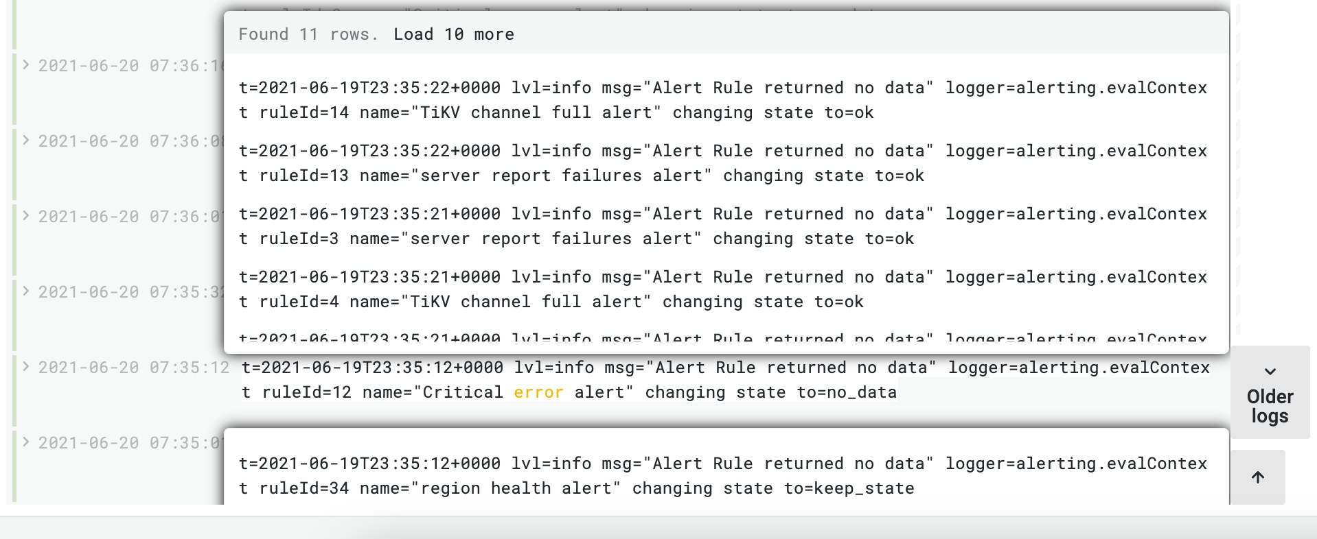Grafana 802 Log Context Popup Dialog Of The First Or Last Log Is