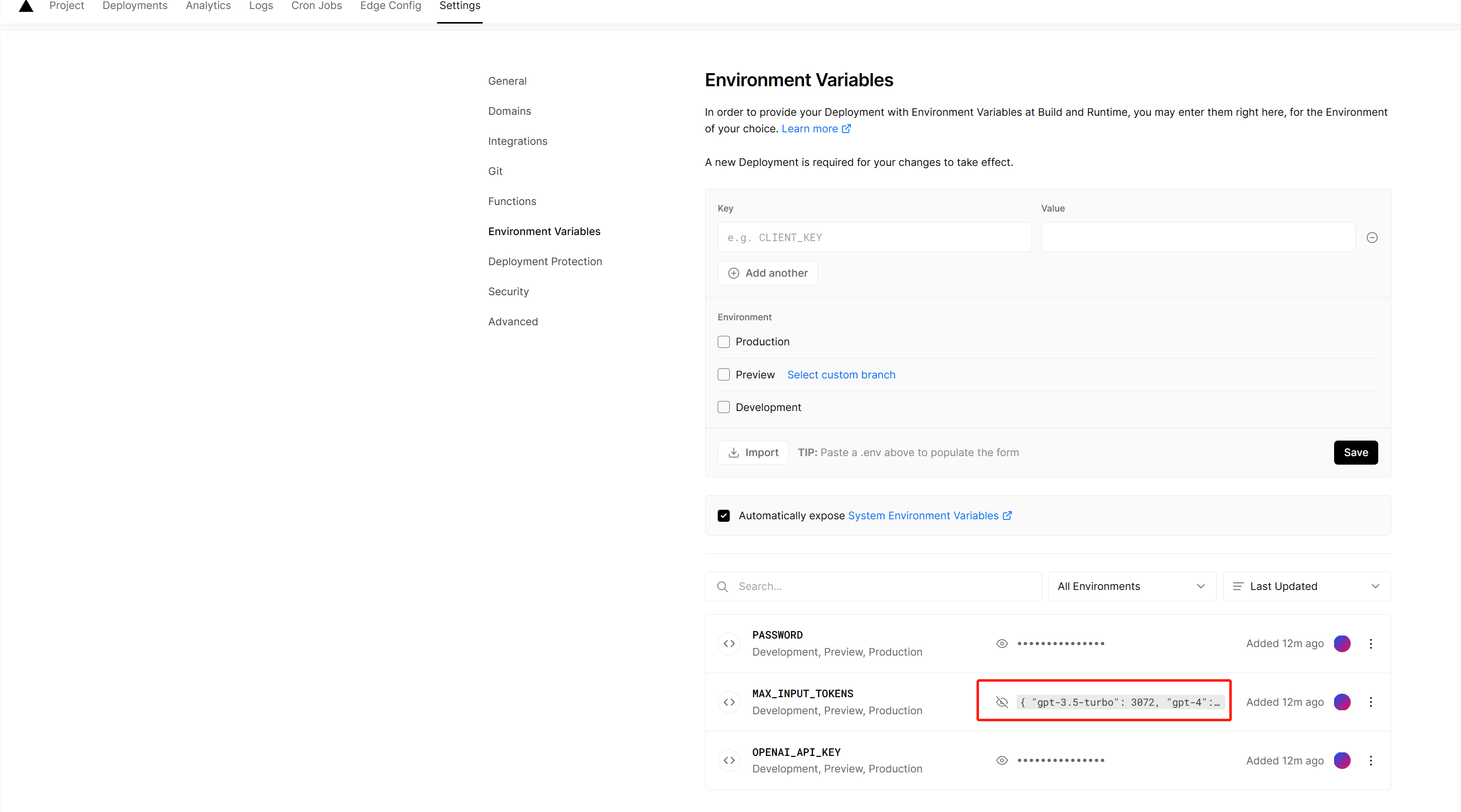 今晚更新了模型选择,但是发消息总是提示maxtokens Is Not Defined · Issue 131 · Ourongxingchatgpt Vercel · Github