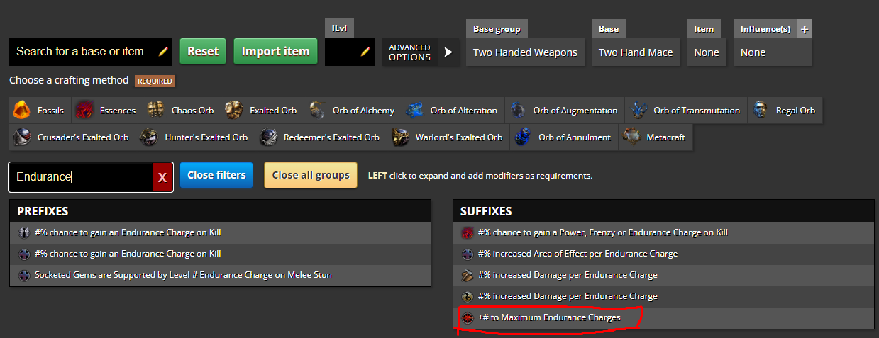 2Handed Mace, Shaper Suffix Modifier "+1 to Maximum Endurance Charges" not present · Issue #5775 ...