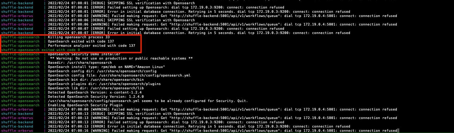 [Bug] Can't run shuffle-opensearch container. · Issue #713 · Shuffle ...