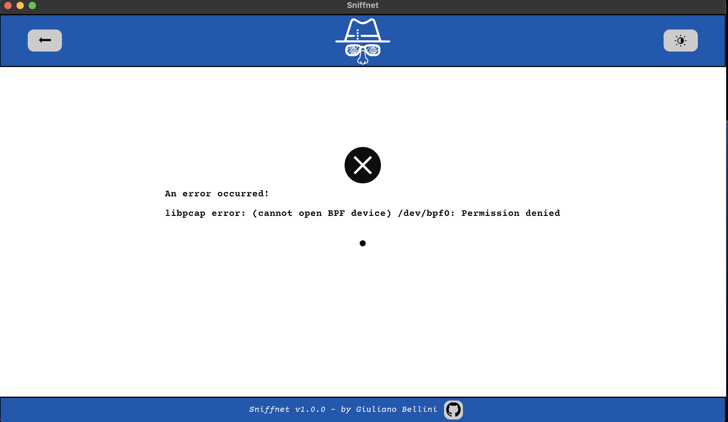 /dev/bpf0 permission denied on MacOS · Issue #28 · GyulyVGC/sniffnet · GitHub