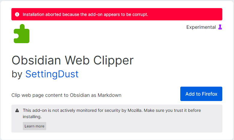 Unable to install on Firefox · Issue #1 · SettingDust/obsidian-web-clipper · GitHub