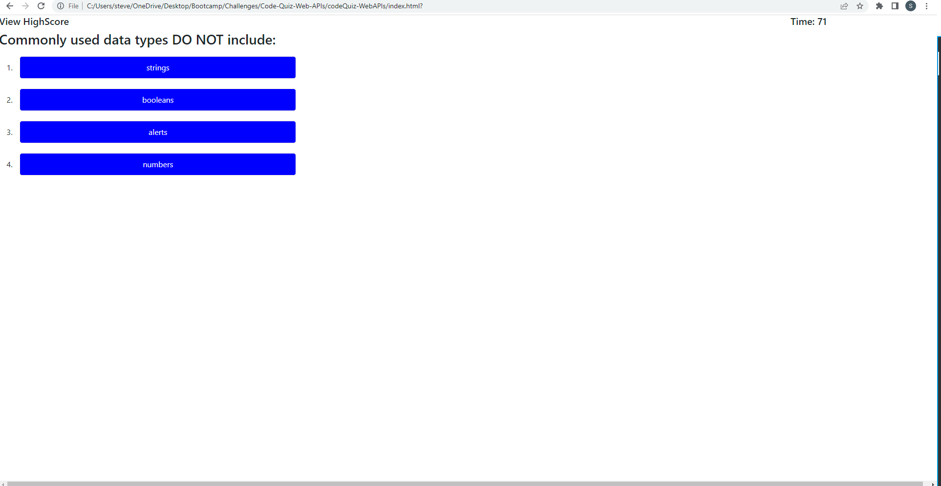 GitHub - stevenarroyave8/codeQuiz-WebAPIs